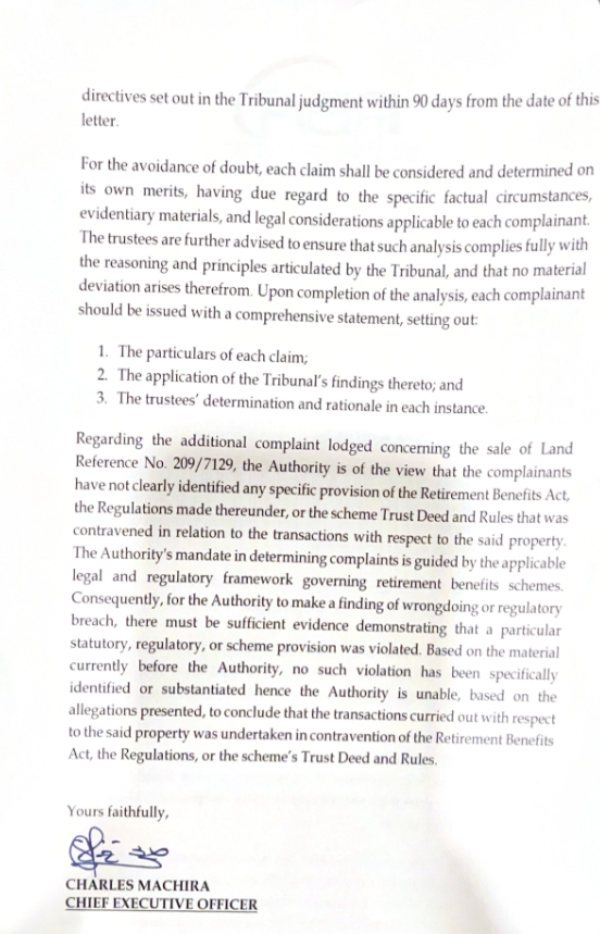 RBA Orders Review of New 629 Standard Chartered Kenya Pension Claims